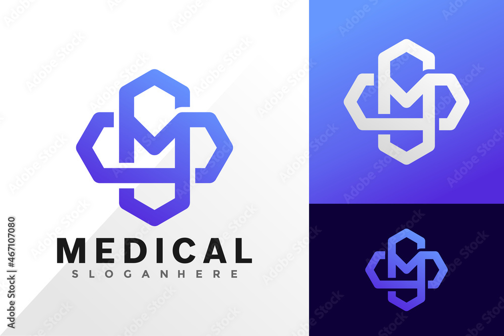 M letter medical logo vector design. Abstract emblem, designs concept ...