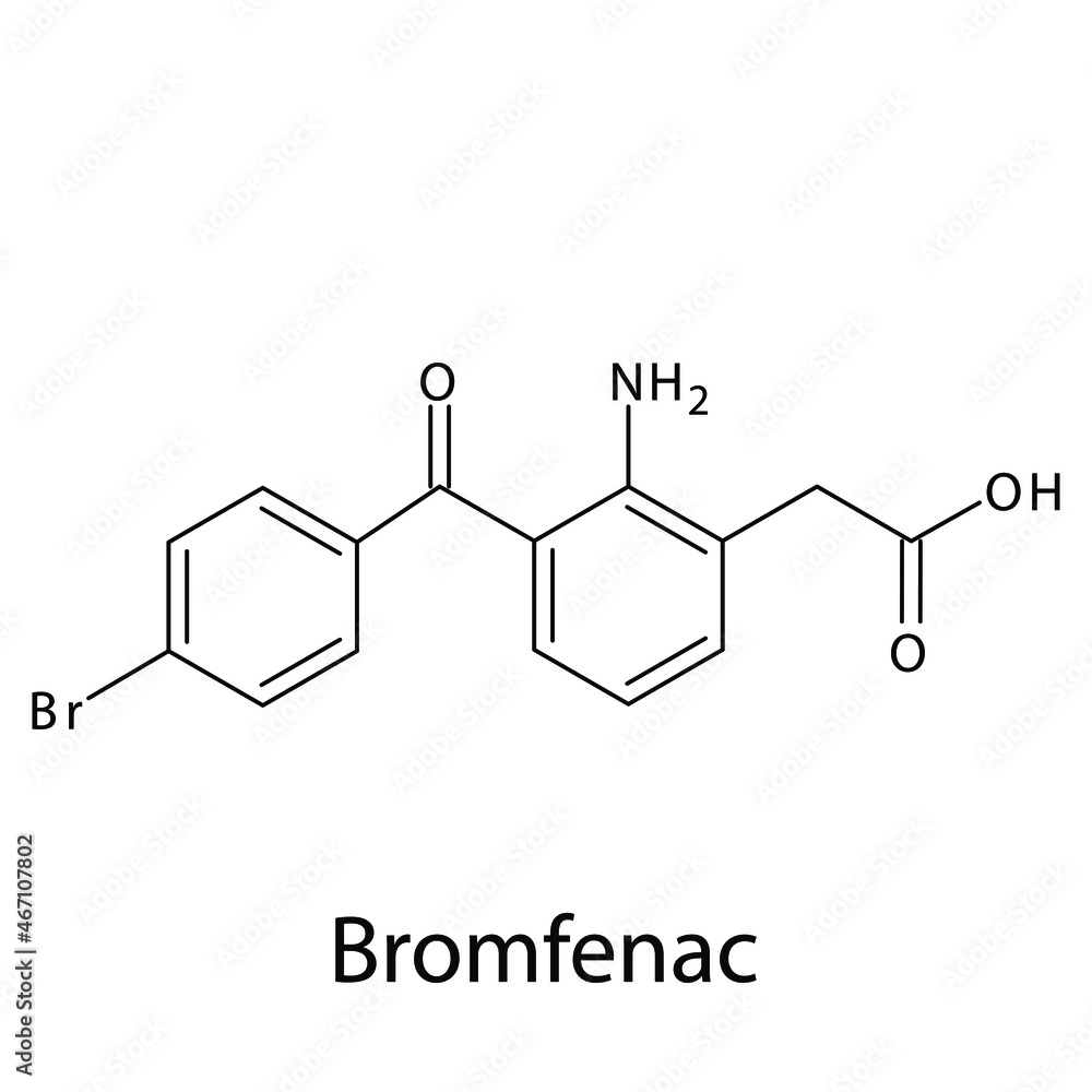 Bromfenac molecular structure, flat skeletal chemical formula. NSAID ...