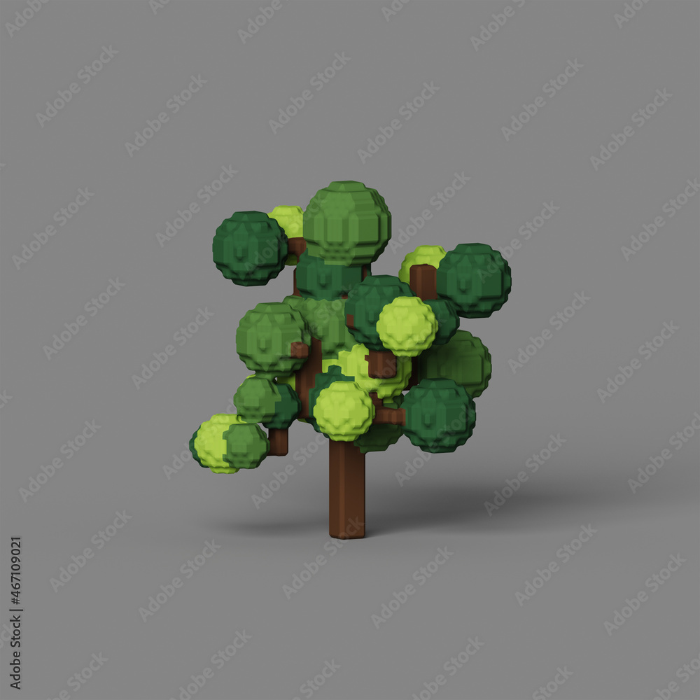 3d rendered voxel tree on grey background. pixel art and voxel objects Stock Illustration ...