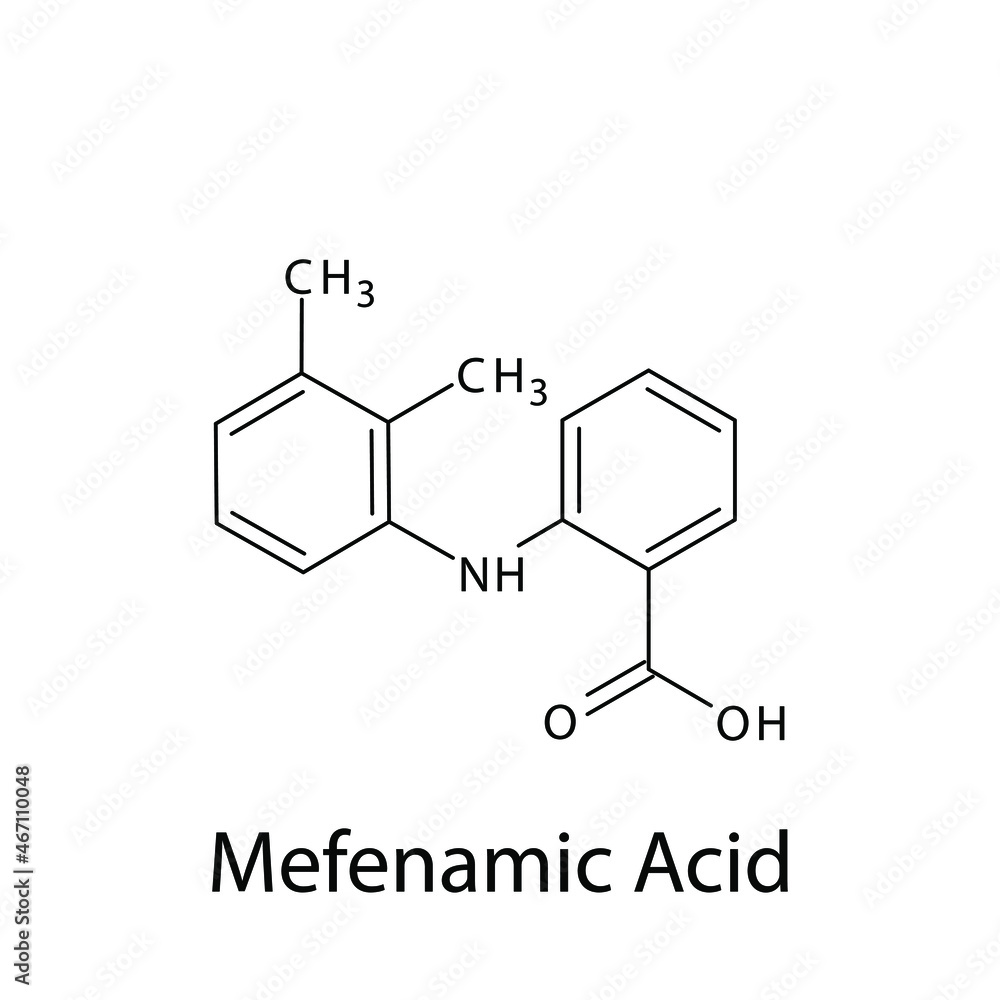 Mefenamic Acid Molecular Structure Flat Skeletal Chemical Formula Nsaid Drug Used To Treat