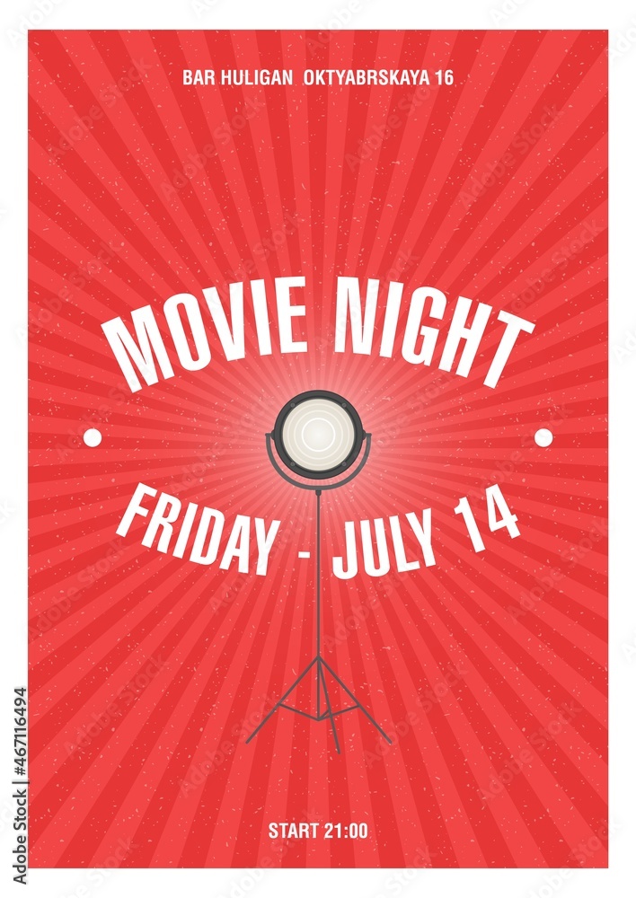 Modern poster, placard or invitation template for movie night or motion ...