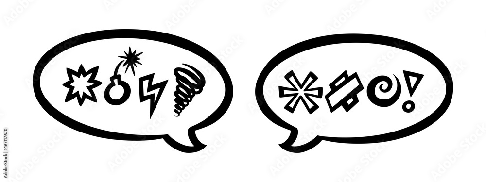 Swearing speech bubble censored with symbols. Hand drawn swear words in ...
