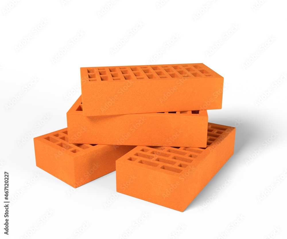 3d render illustration clay bricks isolated on white background ...