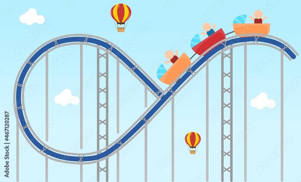 Vector illustration of roller coaster with steep track during the day ...