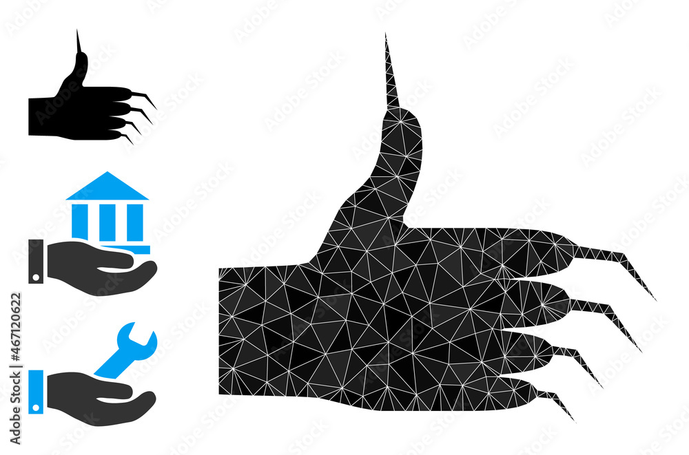 lowpoly monster hand icon, and bonus icons. Polygonal monster hand ...