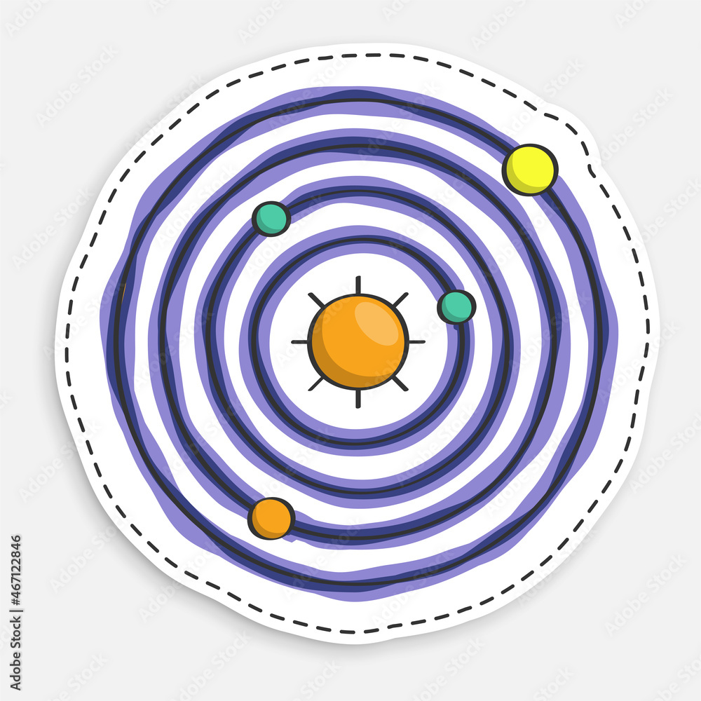 cartoon icon of doodle model of solar system. Planets revolve in orbits ...