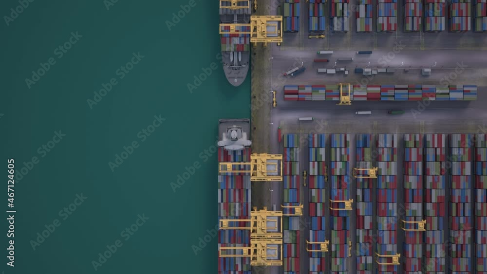 Container ship loading and unloading in deep sea port, Aerial view of ...