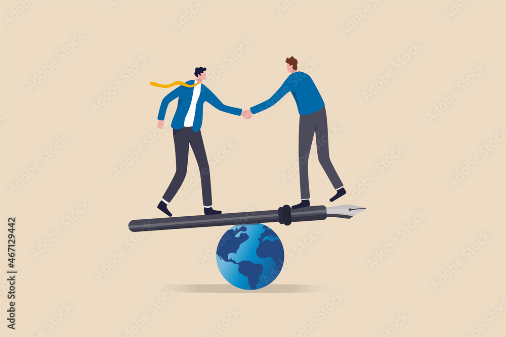 Diplomacy, world agreement or treaty between countries, global ...