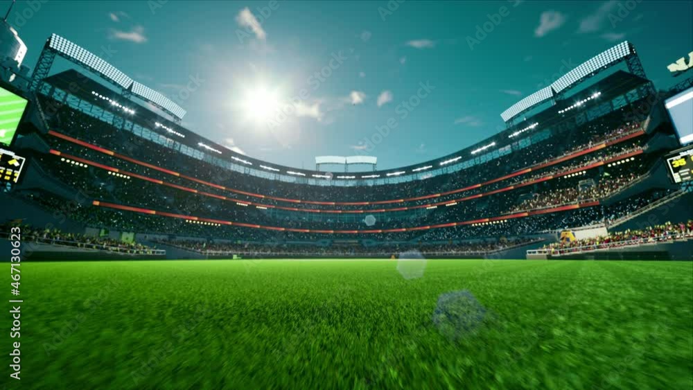empty stadium arena with animated fans crowd in the sunny day lights ...