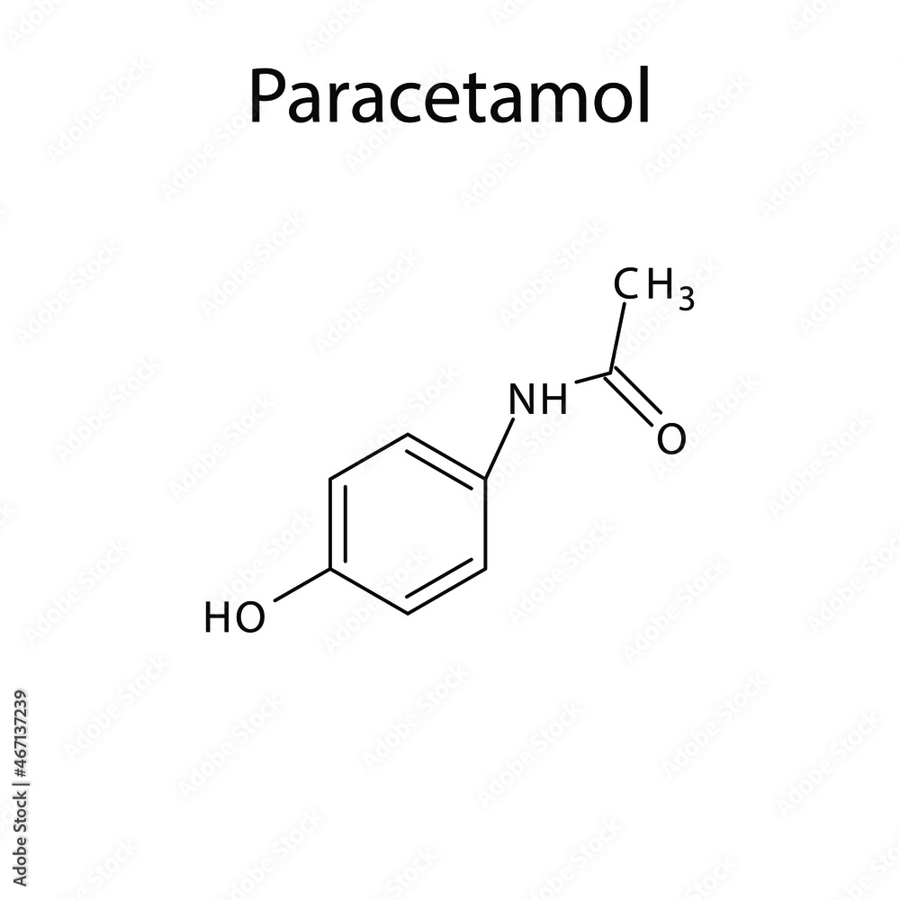 Paracetamol molecular structure, flat skeletal chemical formula. NSAID ...