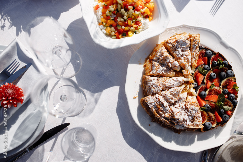 Traditional assorted turkish dishes. Turkish pizza, meat kebab, pita ...