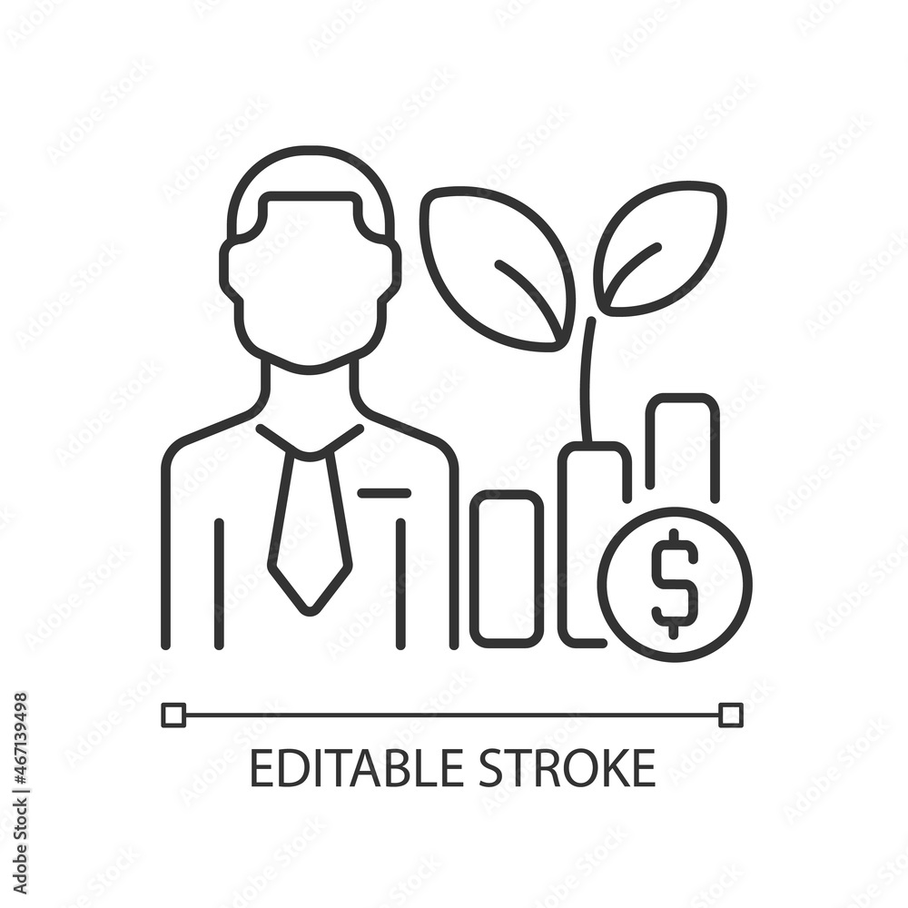 Fund manager linear icon. Financial investment expert. Hedge fund ...