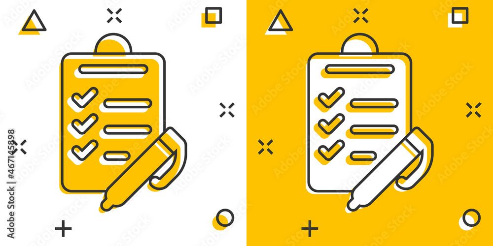 To do list icon in comic style. Document checklist cartoon vector ...