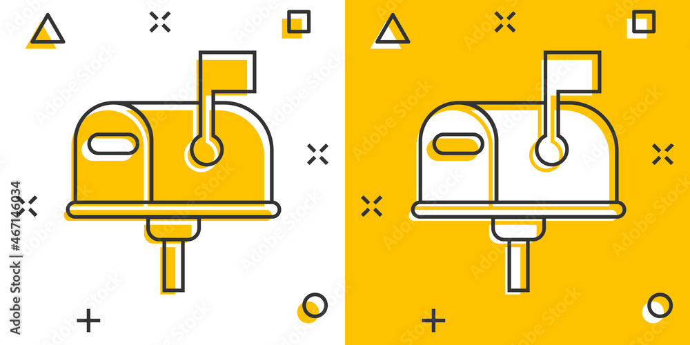 Mailbox icon in comic style. Postbox cartoon vector illustration on ...