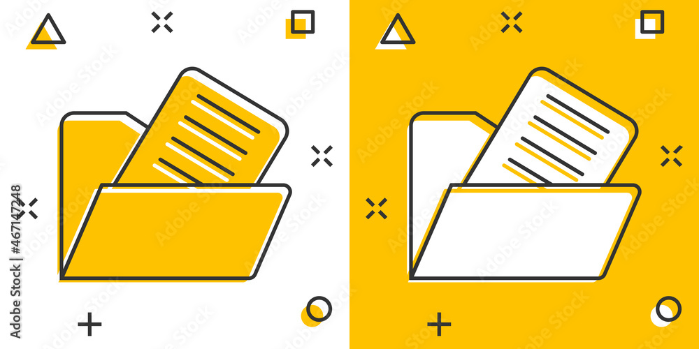 File folder icon in comic style. Documents archive cartoon vector ...