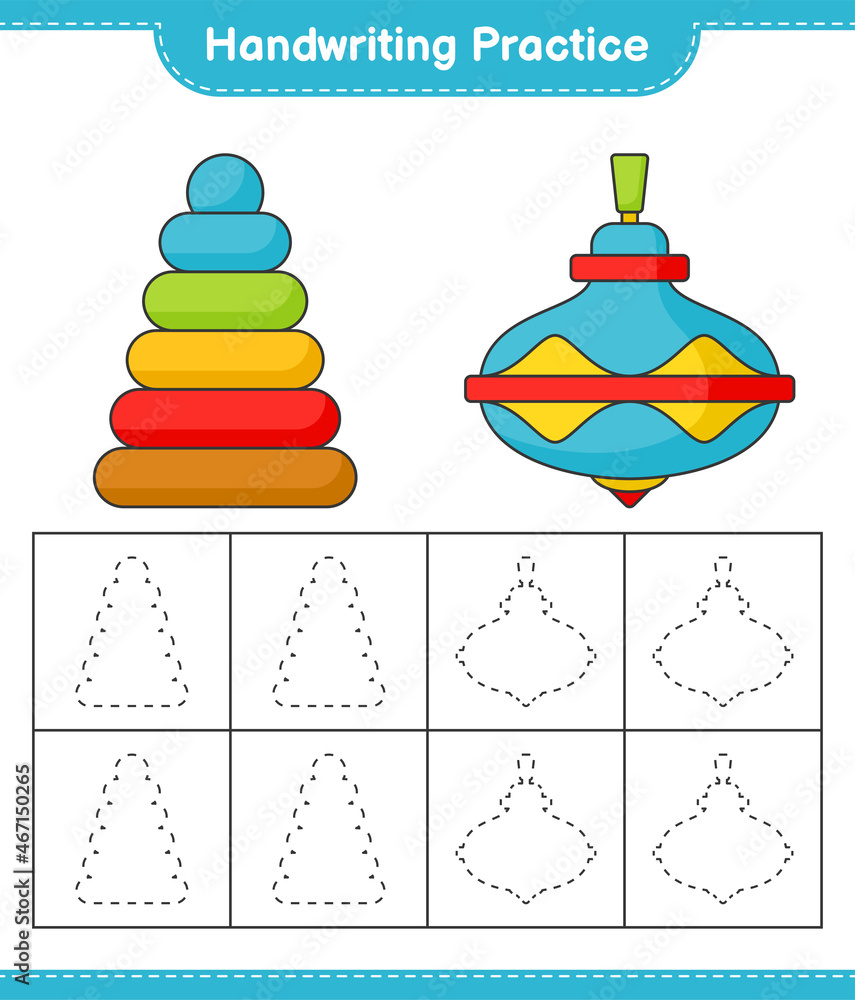 Handwriting practice. Tracing lines of Pyramid Toy and Whirligig Toy ...