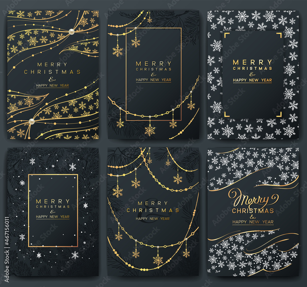 Christmas Poster set. Vector of Christmas cards with branches of ...