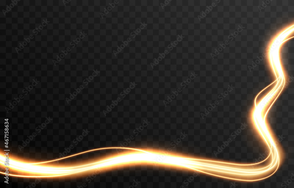 Vector glowing light lines. Neon light, light effect png. Golden line ...