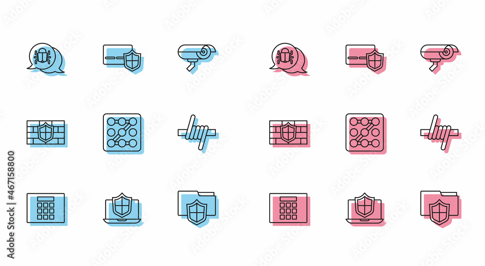 Fototapeta mapa świata dla dzieci Set line Password protection, Laptop protected with shield ...