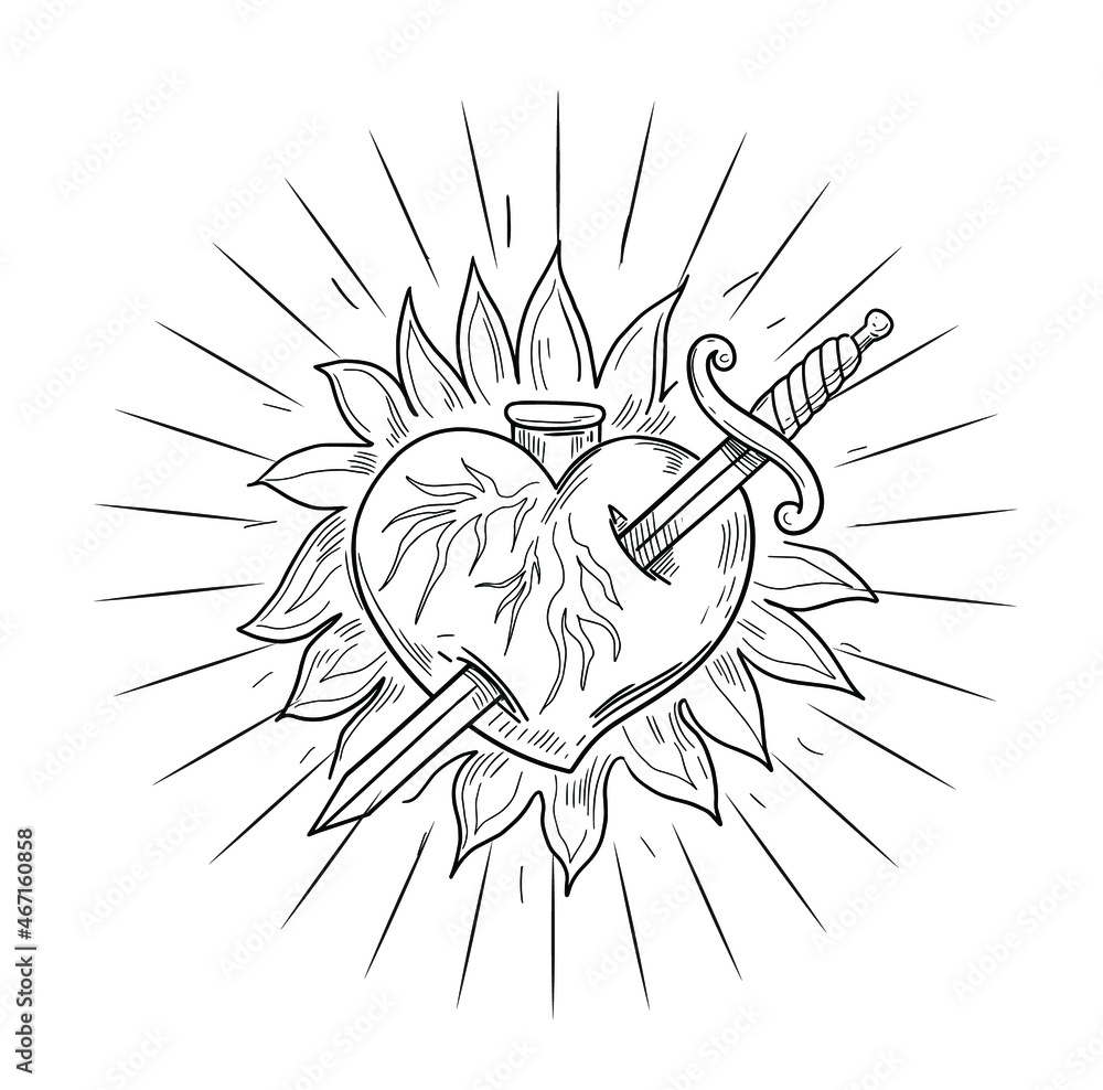 Holy heart. sacred heart. Vector outline illustration Stock Vector ...