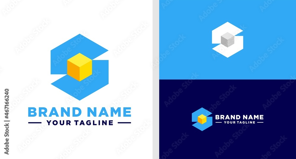 LETTER S LOGO BOX NEGATIVE SPACE HEXAGON MONOGRAM EDITABLE Stock Vector ...