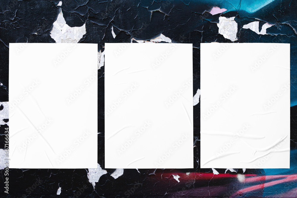 Closeup of colorful messy painted urban wall texture with three ...