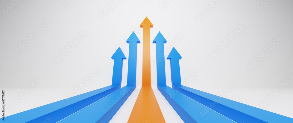 Leader orange arrow leading blue arrow on white background. Teamwork ...