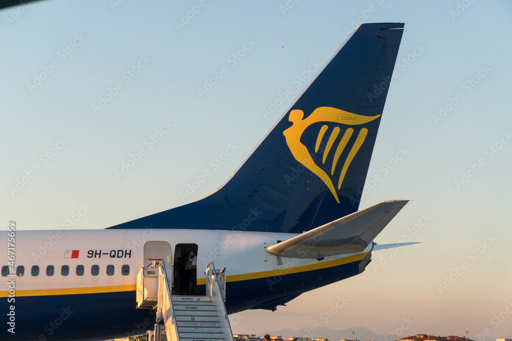 Rome, Italy - September 5, 2020: Ryanair aircraft on an airport runway ...