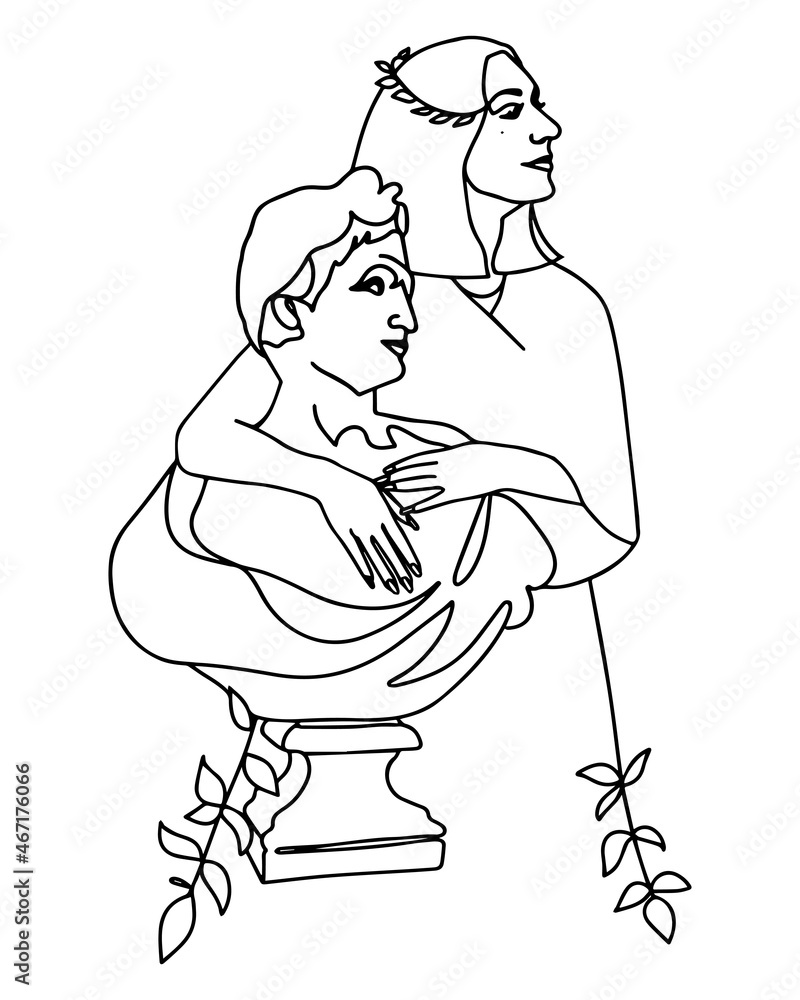 Isolated lined vector art. Greek classic statue, Michelangelo's David ...