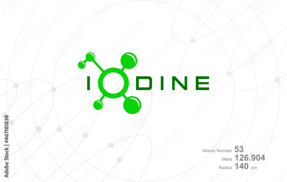 Modern logo design for the word "IODINE" which belongs to atoms in the ...