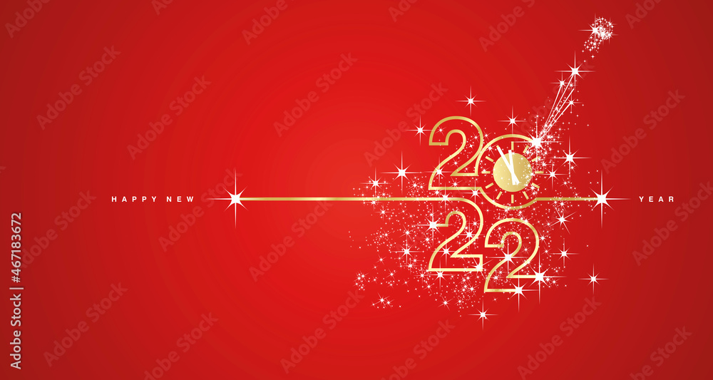 New Year 2022 midnight countdown clock line design firework champagne ...