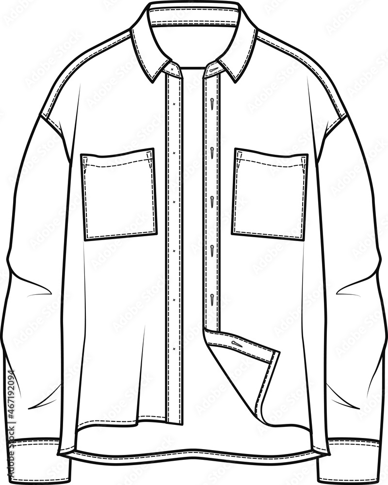 Shirt flat sketch, menswear fashion. Shirt design, vector. You can use ...