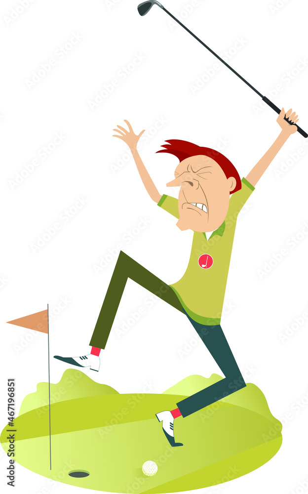 Upset golfer on the golf course illustration. Cartoon angry golfer man ...