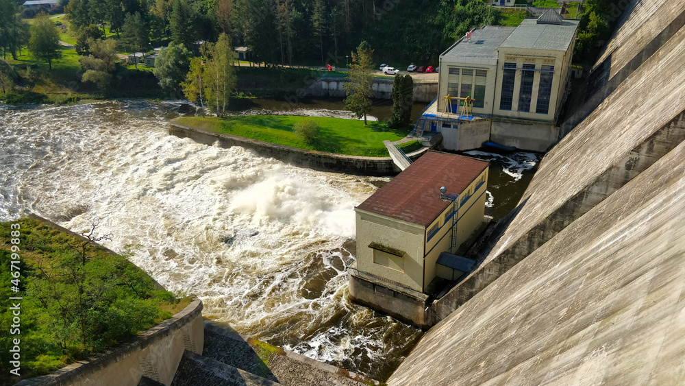 Water of the river Thaya flows from dam called Vranov in South Moravia ...