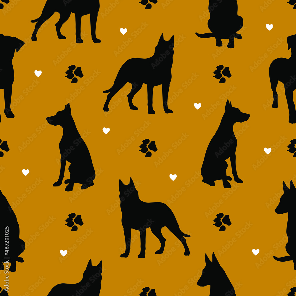 Pattern of a dog, footprints. Seamless illustration of a Doberman ...