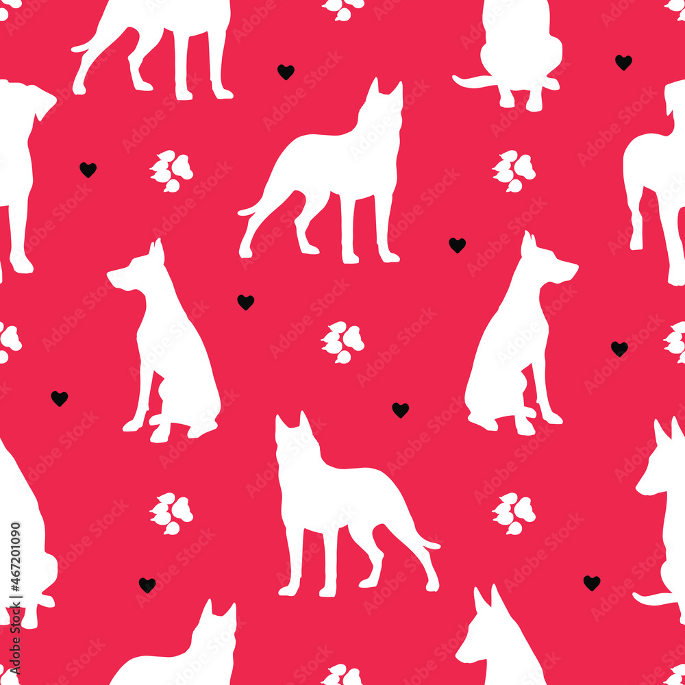 Pattern of a dog, footprints. Seamless illustration of a Doberman ...