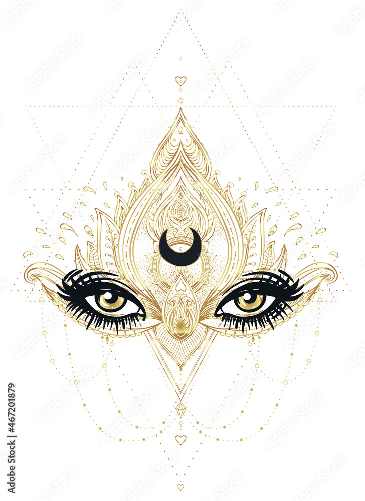 Vector ornamental Lotus flower, all-seeing eye, patterned Indian ...