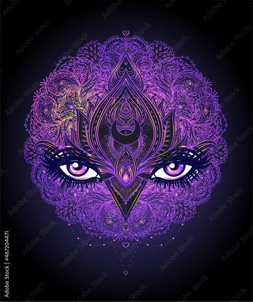 Vector ornamental Lotus flower, all-seeing eye, patterned Indian ...
