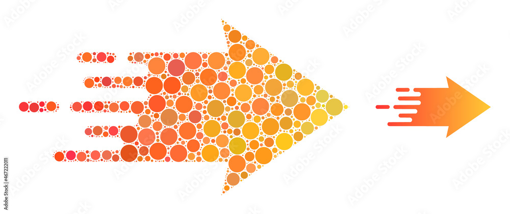 Speed arrow vector mosaic of small circles in different sizes and color ...