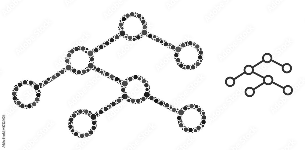 Binary tree vector composition of circle dots in various sizes and ...