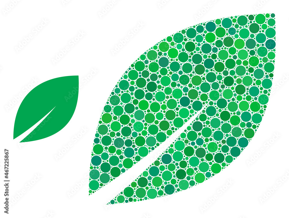 Botanic leaf vector mosaic of round dots in variable sizes and color ...