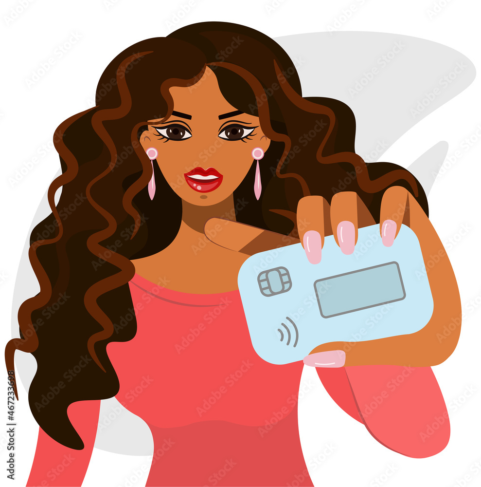 Young beautiful black african american woman smiling, showing credit ...