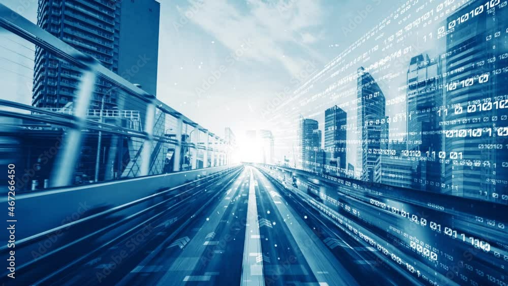 Loopable video of digital data flow on road in concept of program ...
