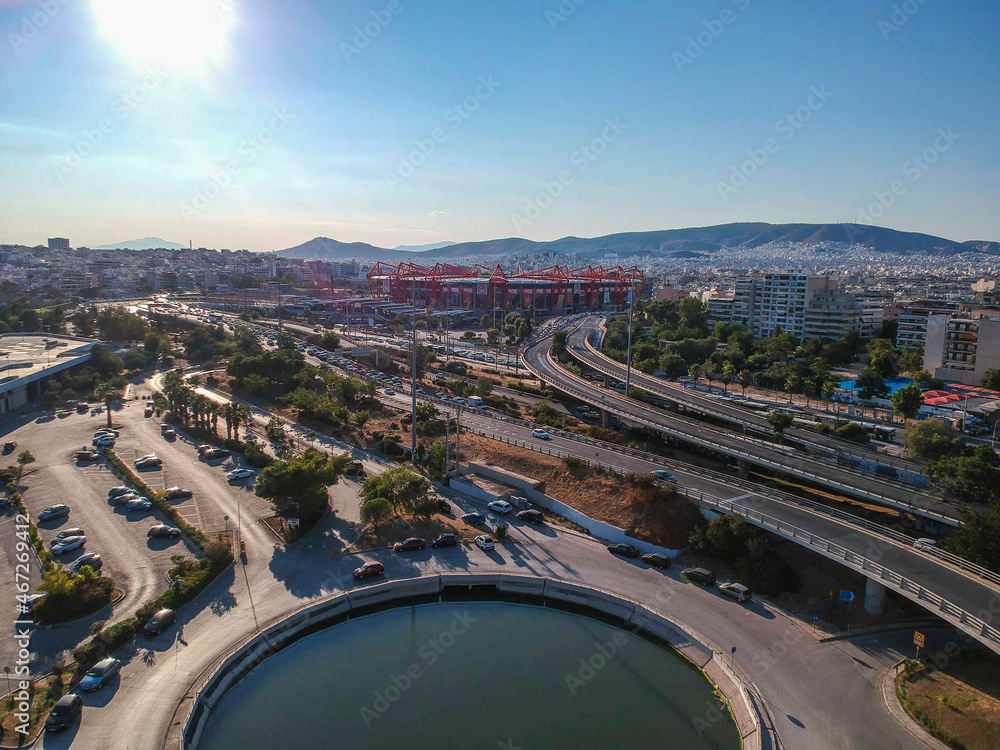 Vehicles elevating one of the most complex roads in Athens, the famous ...