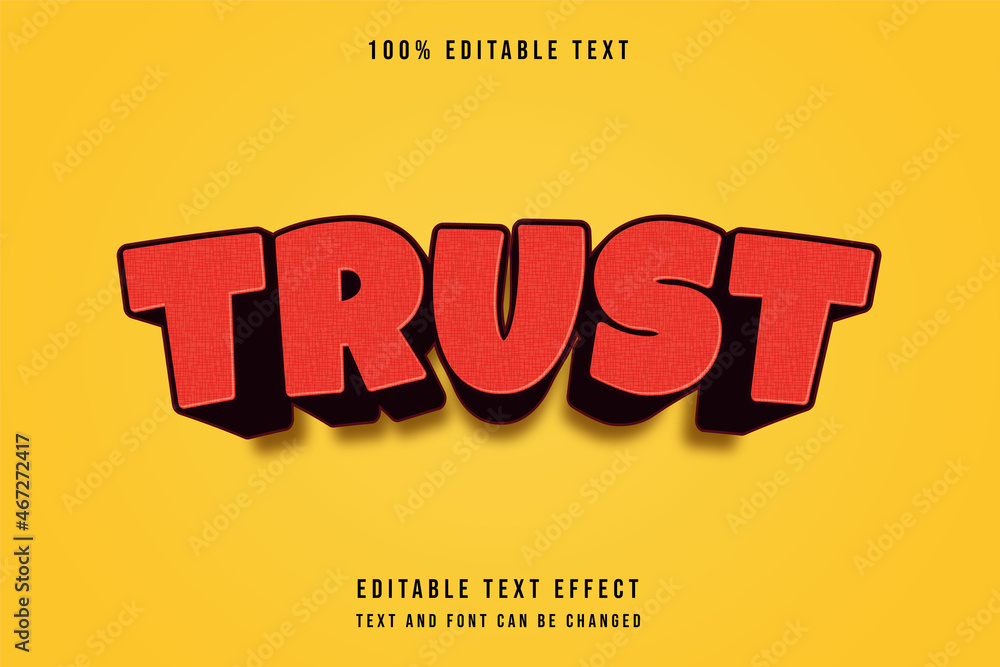 Trust,3 dimensions editable text effect red modern shadow comic style ...