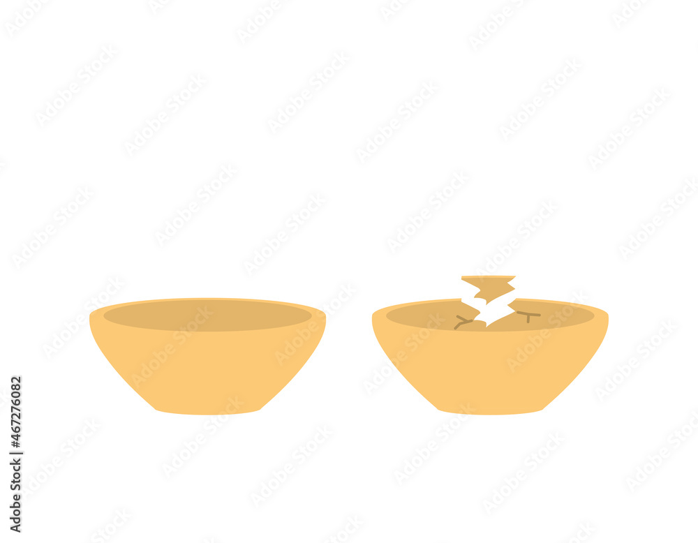 illustration of a good bowl and a bowl that is in a damaged or cracked ...