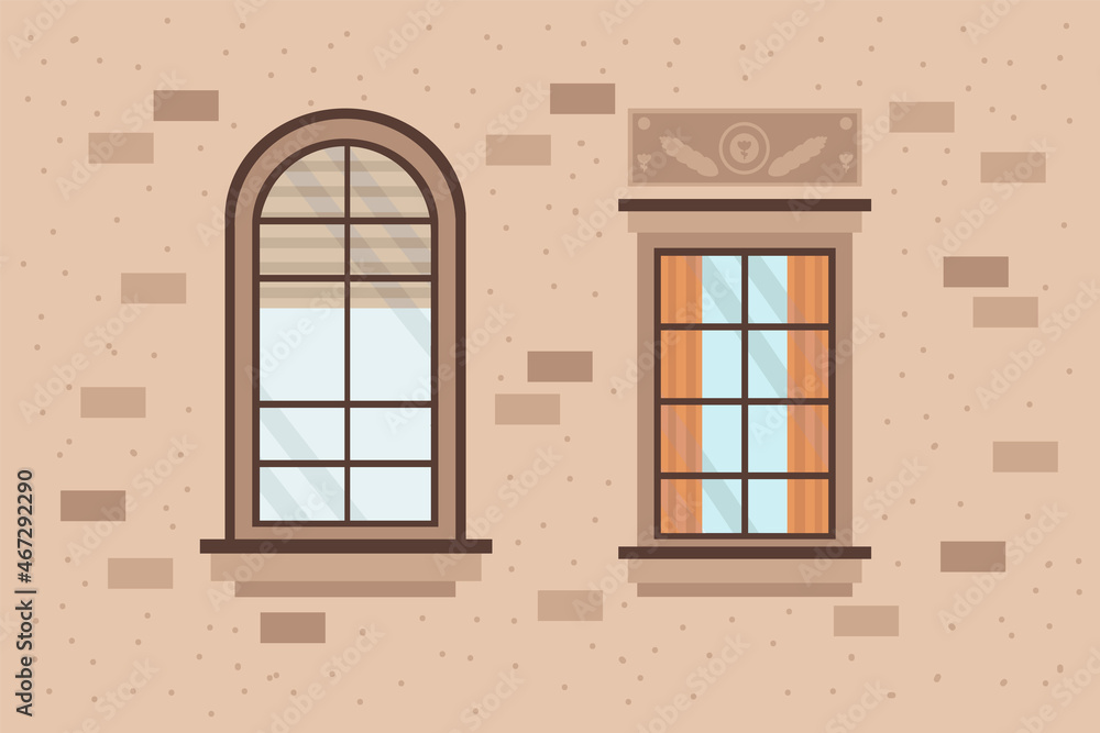 The exterior walls of the apartment house with windows. Cartoon ...