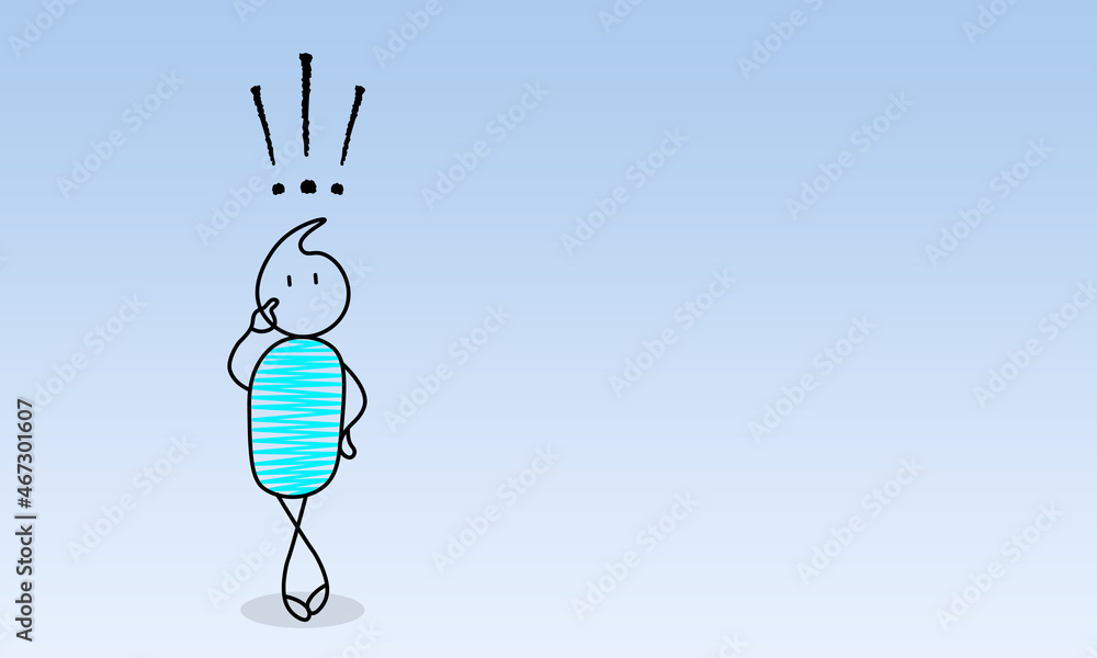 Character with exclamation Point over his Head. Wondering confused ...
