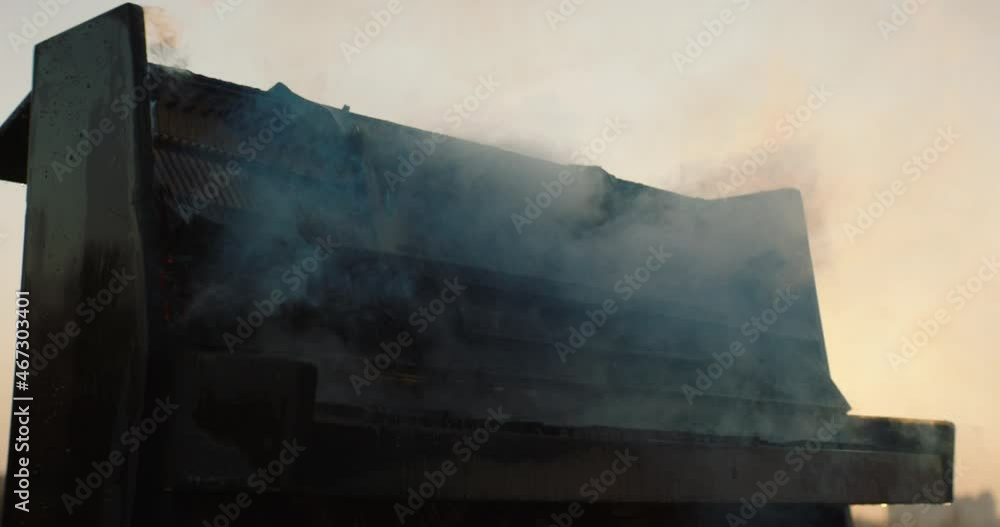 Piano burn and smoke. Footage of piano smoke. Black piano with smoke ...