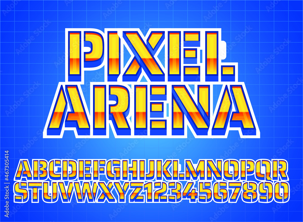 yellow pixel arena 3d retro game logo title text effect Stock Vector ...